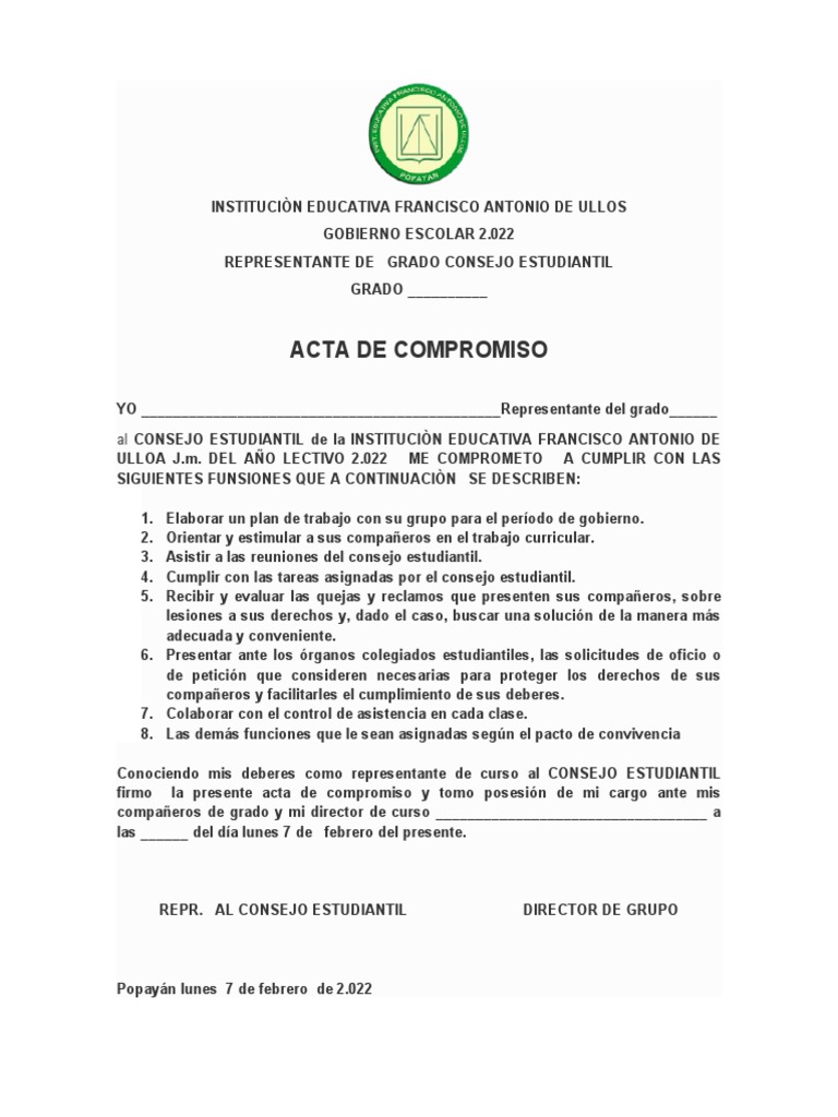 Acta de Compromiso Representante Del Grupo | PDF