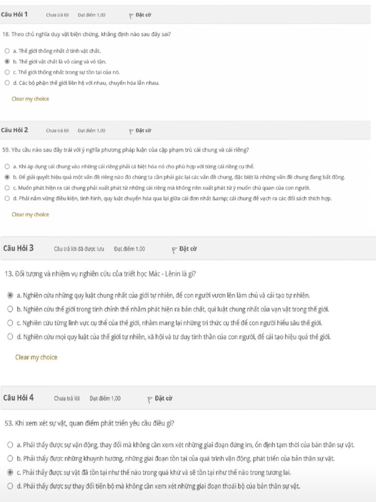 CÂU HỎI TRẮC NGHIỆM TRIẾT HỌC bvm | PDF