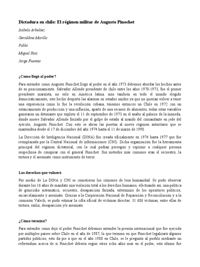 Dictadura Militar | PDF | Augusto Pinochet | Chile