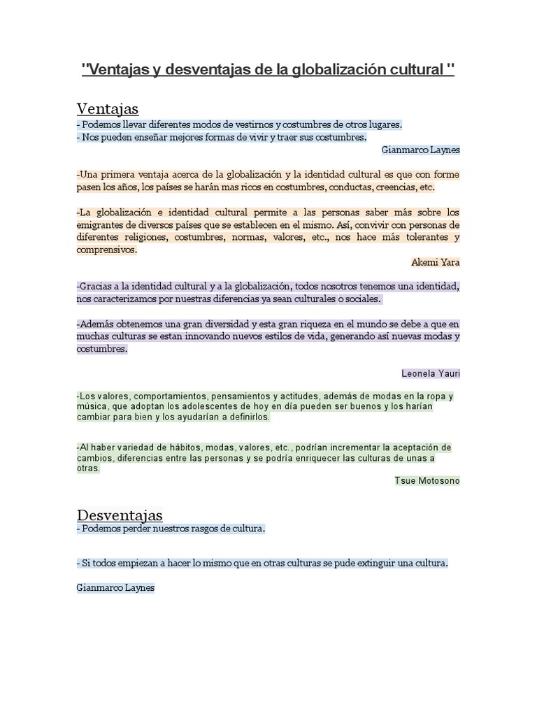 Ventajas y Desventajas de La Globalización Cultural | PDF | Globalización