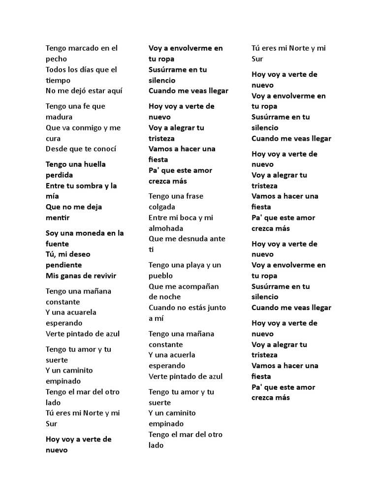 Letra Hoy Vuelvo A Verte de Nuevo | PDF
