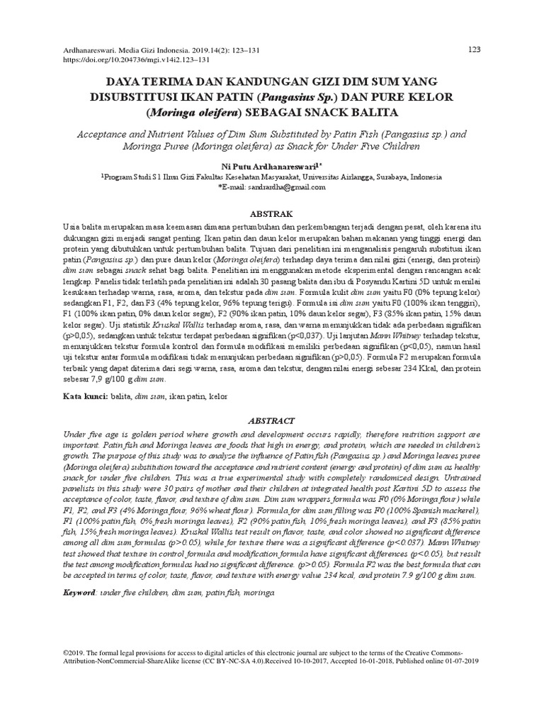 DAYA TERIMA DAN KANDUNGAN GIZI DIM SUM YANG DISUBSTITUSI IKAN PATIN ...