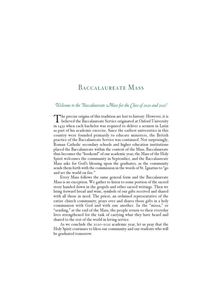 Baccalaureate Program | PDF | Eucharist | Mass (Liturgy)