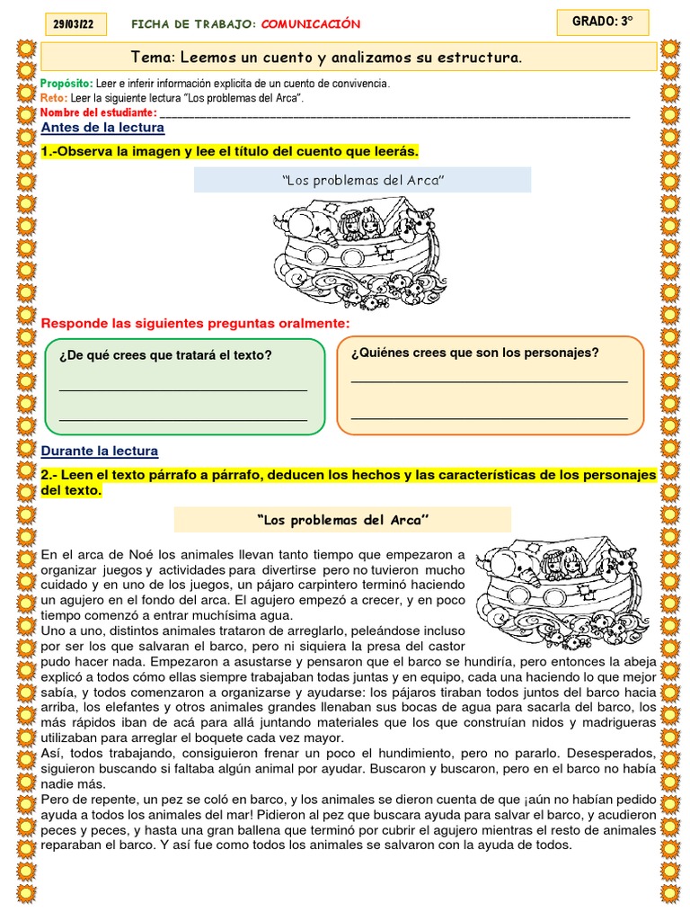 Cuento "Los problemas del Arca" para 3° grado | PDF | Arca de Noé