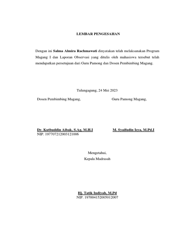 Salma - Lembar Pengesahan & TTD Jurnal | PDF