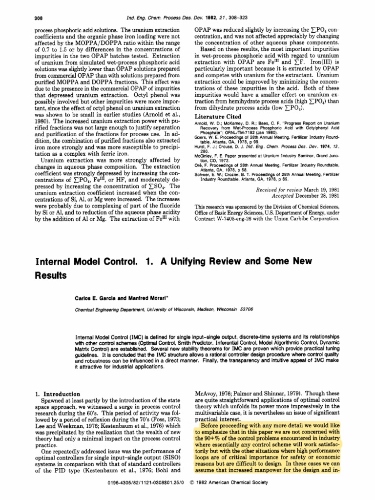 1982 - Garcia, C. - Internal Model Control (IMC) - A Unifying Review and Some New Results | PDF ...