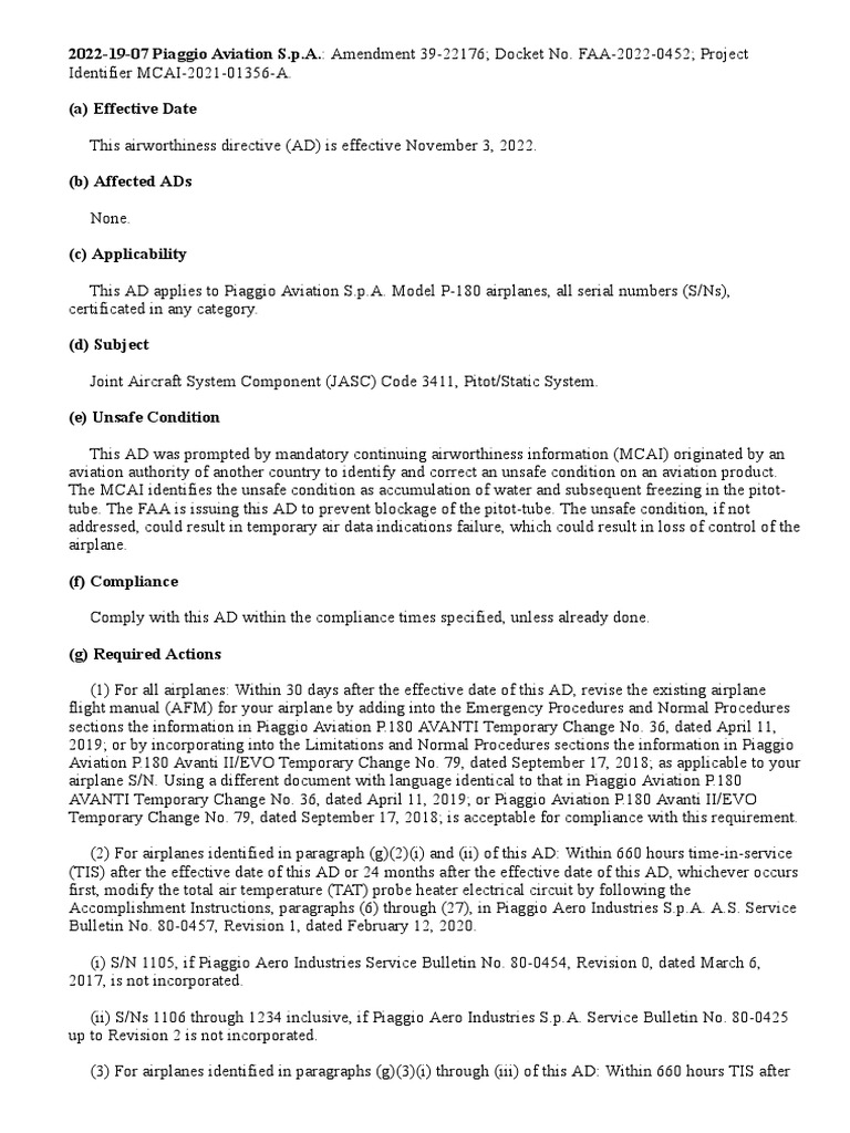 Ad 2022-19-07 | PDF | Federal Aviation Administration | Aviation