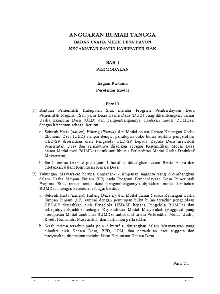 Contoh ART BUMDES | PDF