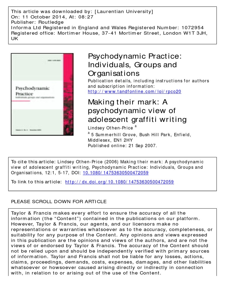Making Their Mark - A Psychodynamic View of Adolescent Graffiti Writing | PDF | Adolescence ...