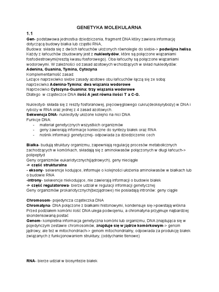 Biologia-Genetyka Molekularna | PDF