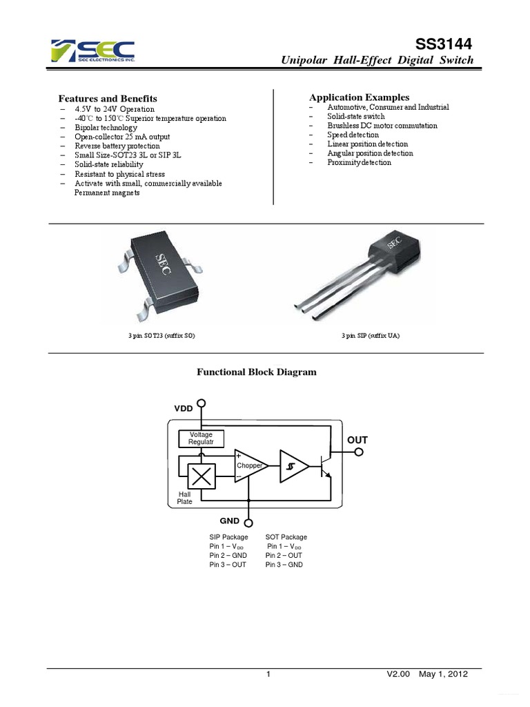 SS3144 - Sensor Hall Unipolar | PDF