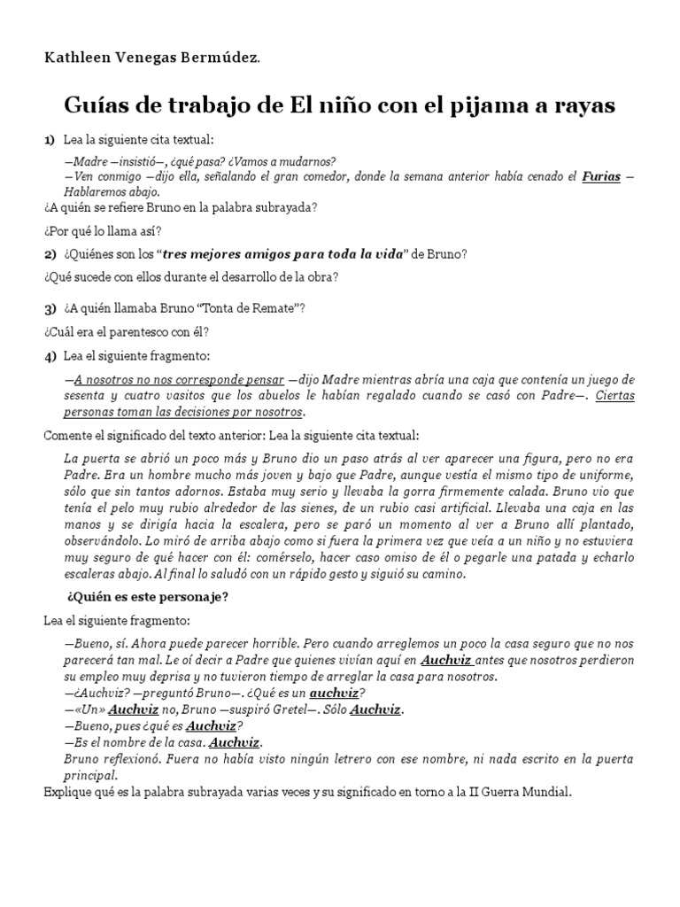 Cuestionario de El Niño Con El Pijama A Rayas | PDF