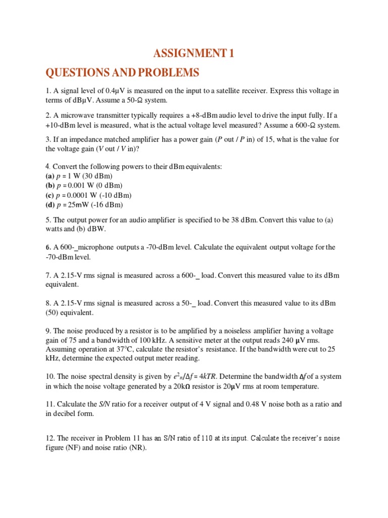 Assignment Chapter 1 1 Pdf Amplifier Decibel 