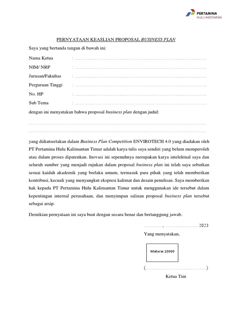 Berkas Lomba Bisnis Plan | PDF