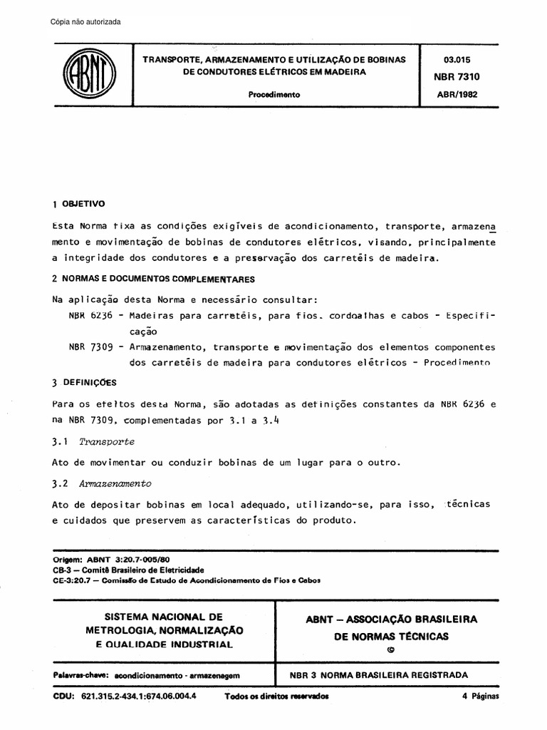NBR 07310 NB 682 - Transporte Armazenamento E Utilizacao de Bobinas de ...