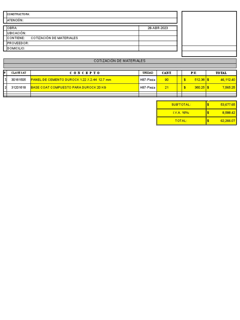 13.-Cotización de Materiales | PDF