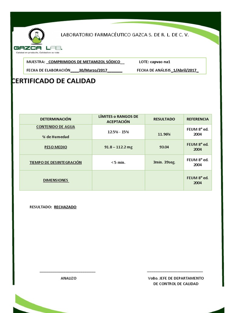 Certificado de Calidad | PDF