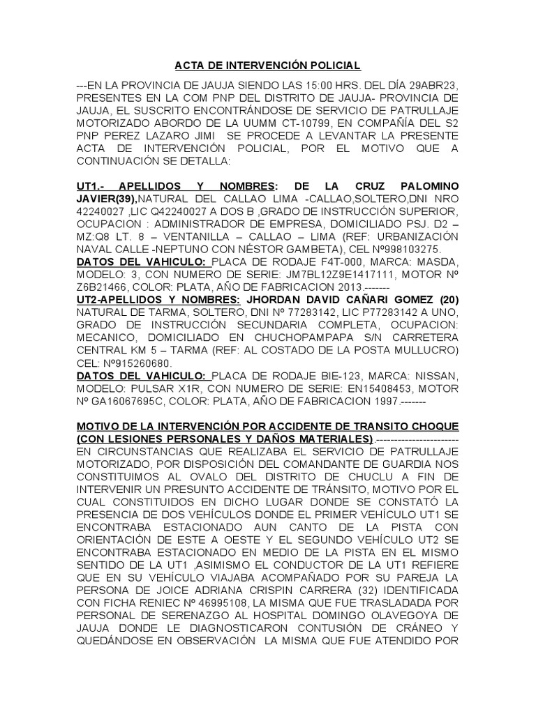 Acta de Intervención Policial | PDF