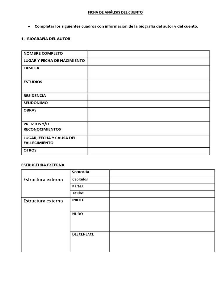 Ficha de Análisis de Cuento | PDF