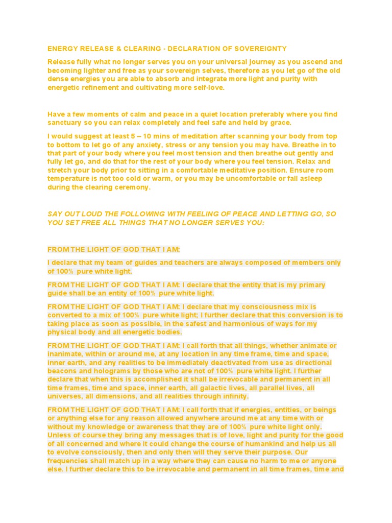 Energy Release & Clearing - Declaration of Sovereignty | PDF ...