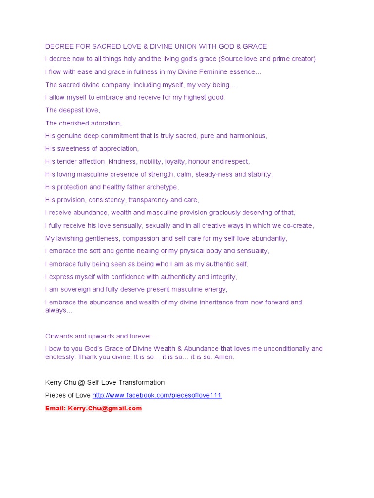 Decree For Sacred Love & Divine Union With God & Grace | PDF