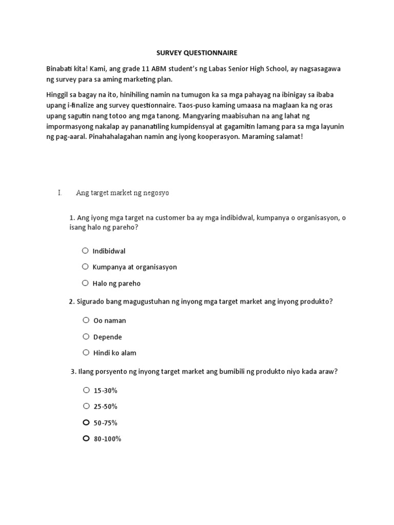 Survey Questionnaire | PDF