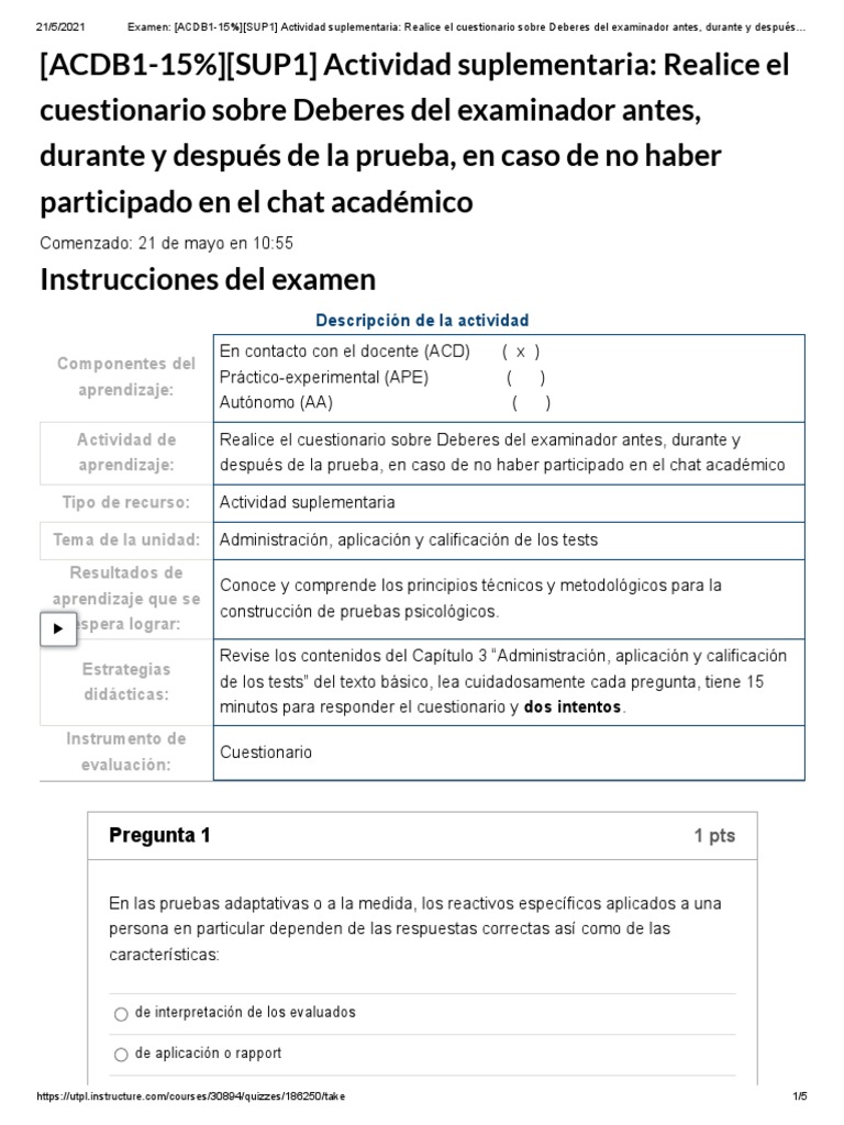 Actividad Suplementaria de Psicometria 1b | PDF | Cuestionario | Evaluación