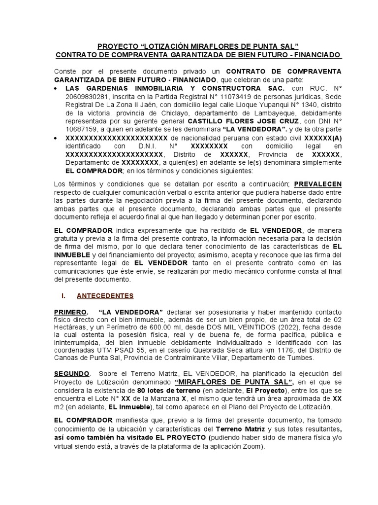 Contrato Miraflores - Financiado | PDF | Derecho privado | Ley común