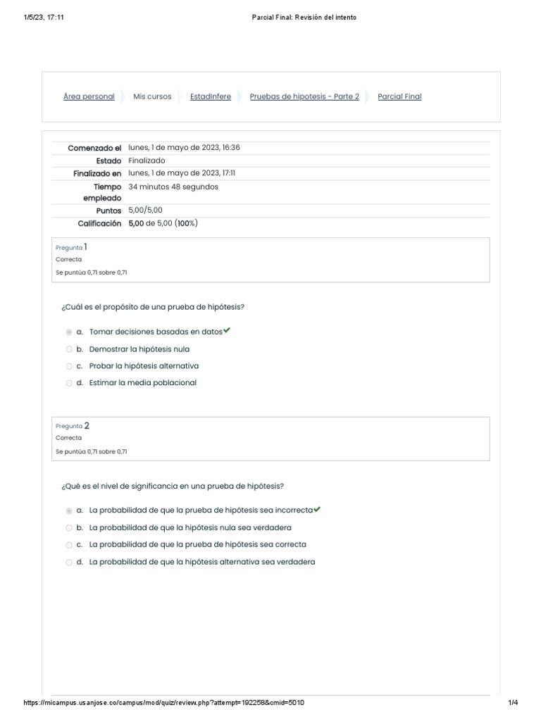 ESTADISTICA Parcial Final - Revisión Del Intento JJR | Descargar gratis PDF | Intervalo de ...