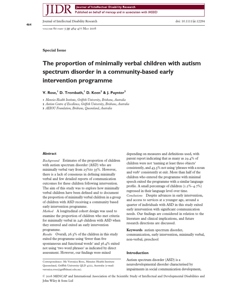 The Proportion of Minimally Verbal Children With Autism | PDF | Autism Spectrum | Intellectual ...