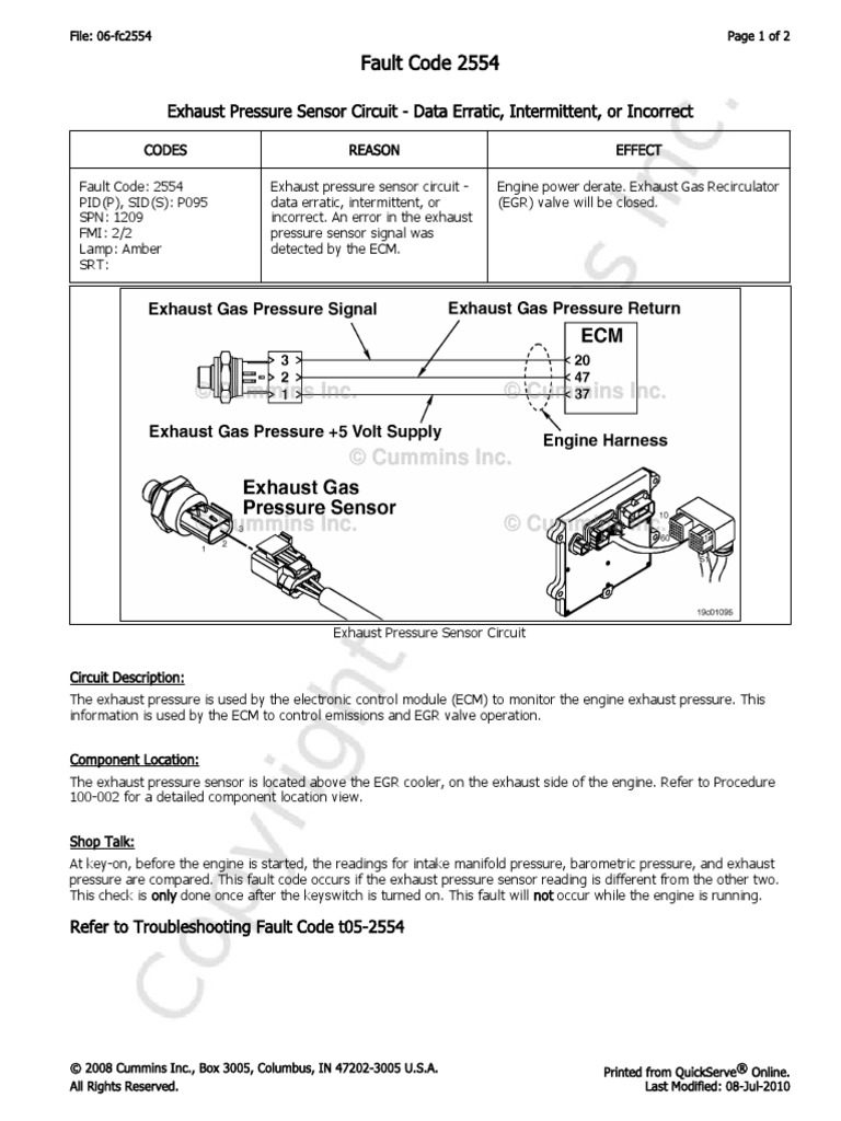06-fc2554 Exhaust Pressure Sensor Circuit - Data Erratic, Intermittent ...