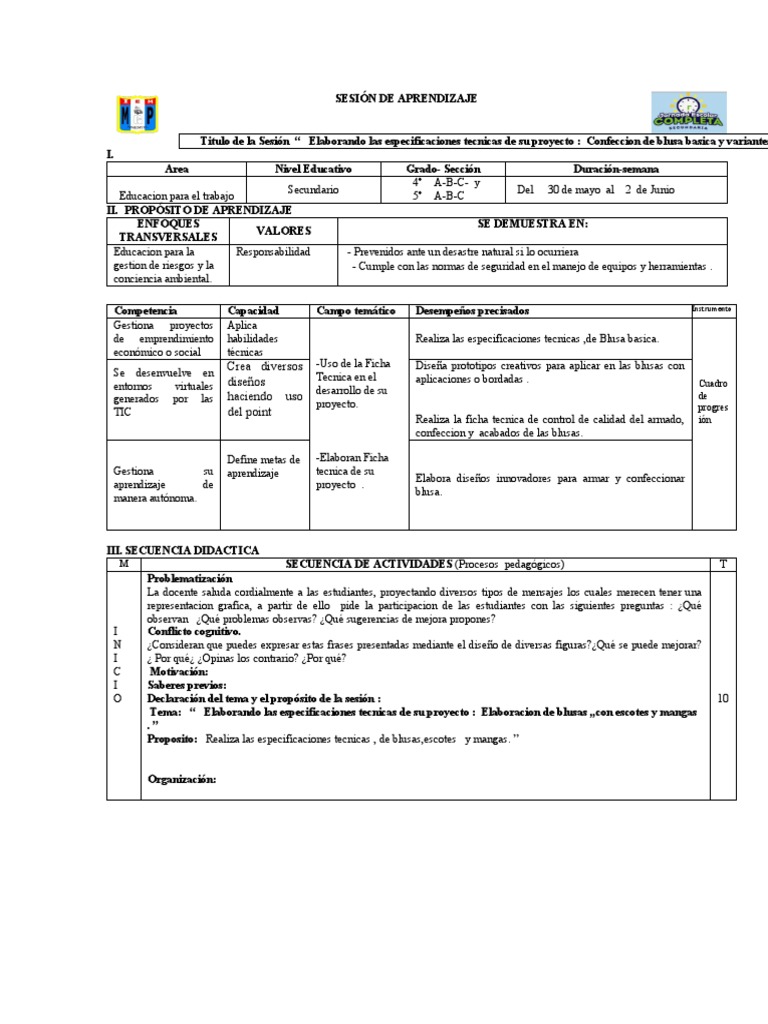 Sesion de EPT 5° y 4° Grado 29 de Mayo 2023 | Descargar gratis PDF | Aprendizaje | Evaluación