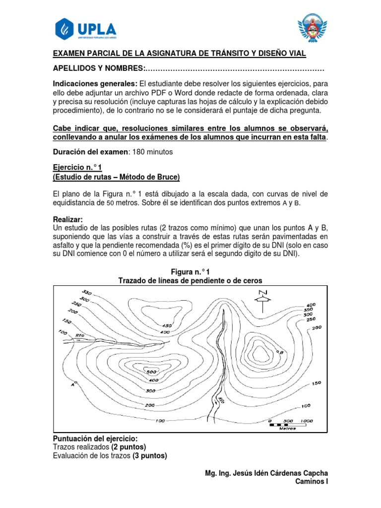 Examen Parcial - Tránsito y Diseño Vial UPLA 2022-2 | PDF