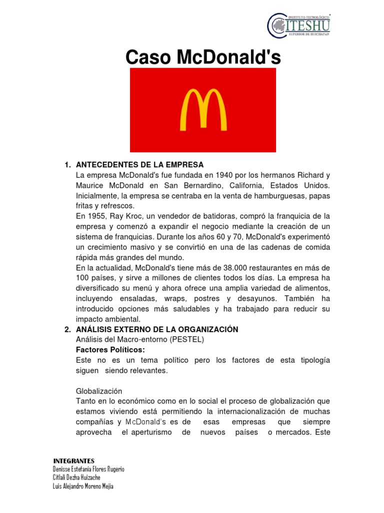 Caso Mcdonalds | PDF | Mc Donald's | Alimentos