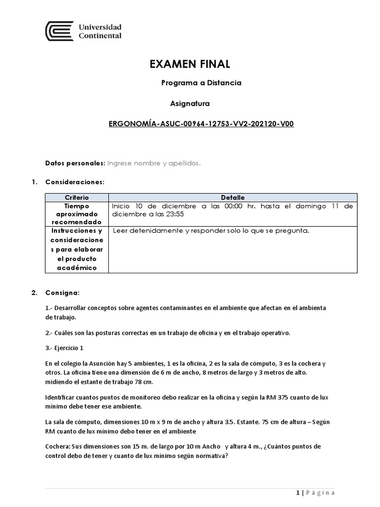 Tipo Rúbrica EXAMEN FINAL ERGONOMIA 2022 | PDF
