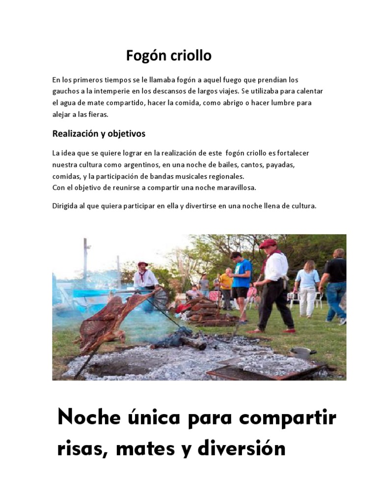 Fogón Criollo: Noche de Cultura y Diversión | PDF