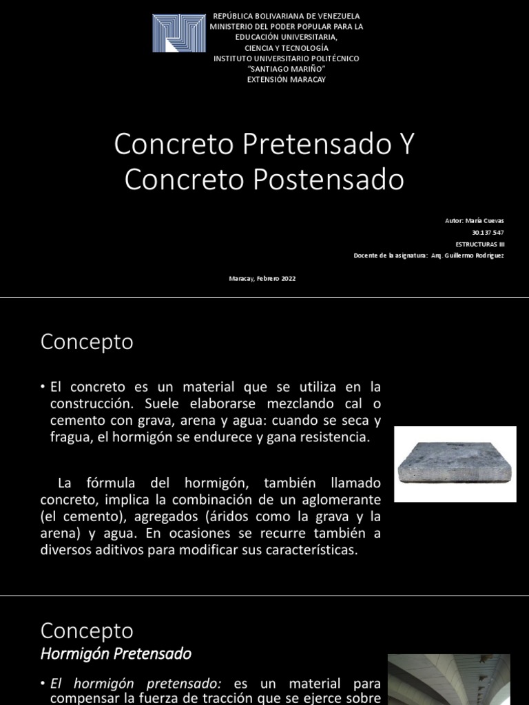 Concreto Pretensado Y Concreto Postensado, Maria Cuevas | PDF | Hormigón | Hormigón pretensado