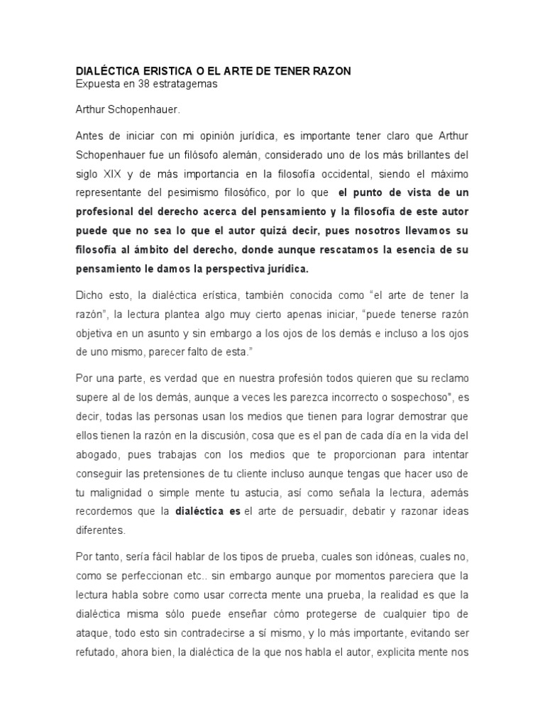 Dialéctica Erística: Estrategias de Schopenhauer | PDF | Dialéctico | Razón