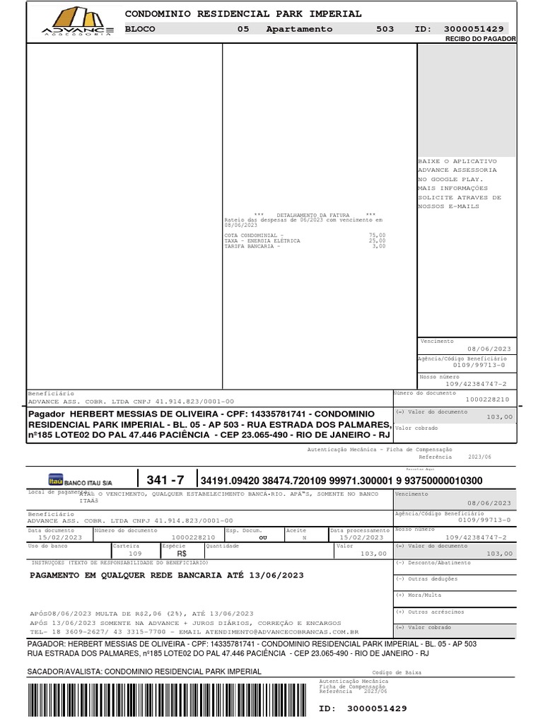 Boleto de Condomínio - Junho de 2023 | PDF | Condomínio | Tecnologia bancária