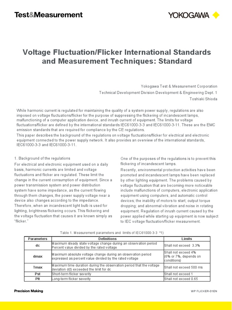 Voltage Fluctuation Flicker International Standards and Measurement Techniques - Standard | PDF ...