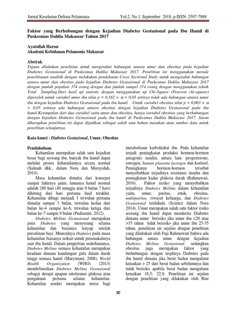 Faktor Yang Berhubungan Dengan Kejadian Diabetes Gestasional Pada Ibu ...