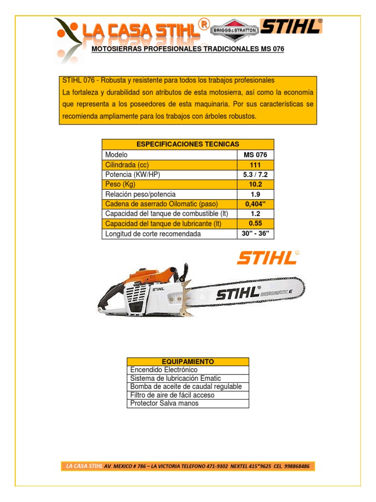 Motosierra Stihl 076: Especificaciones y Usos | PDF