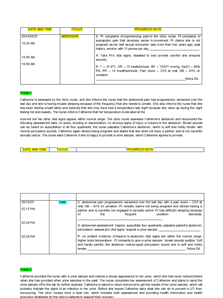 Patient UTI Assessment Notes | PDF | Abdomen | Clinical Medicine