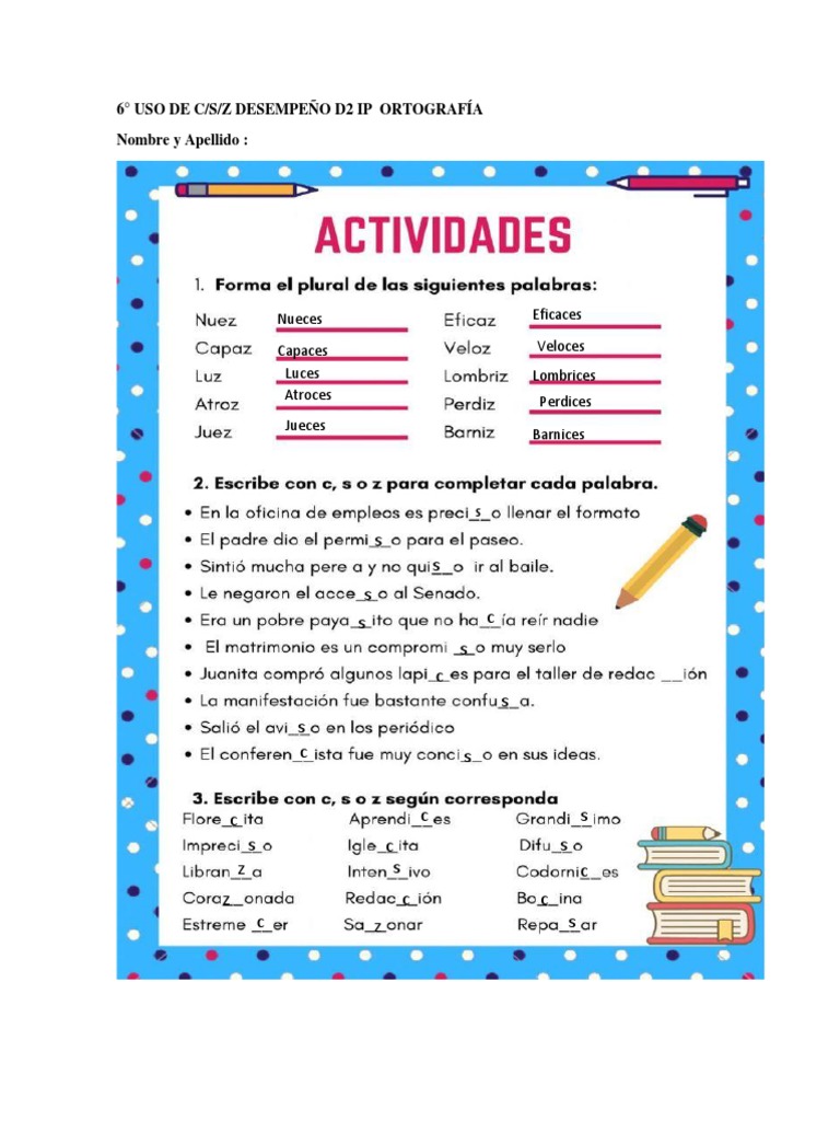 6° Uso de C, S, Z Desempeño D2 Ip Ortografía-1 | PDF