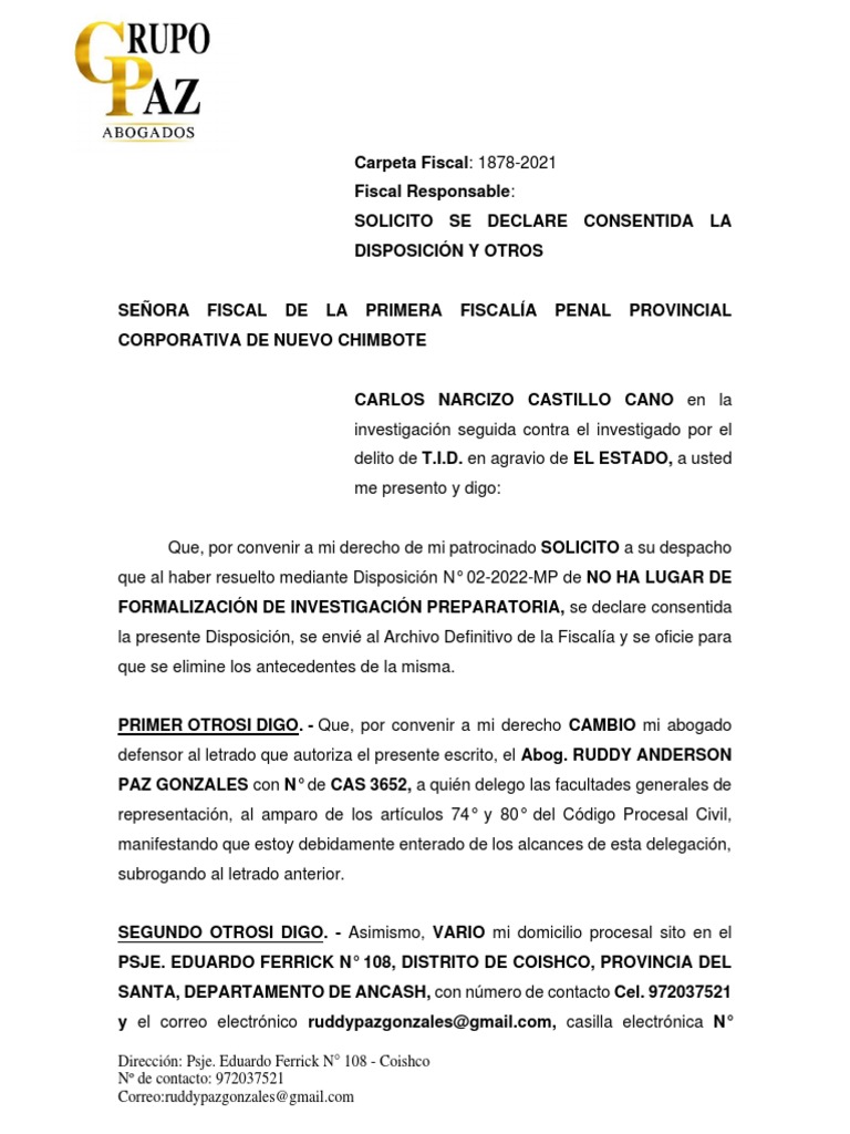 Solicito Se Declare Consentida La Disposición y Otros | PDF