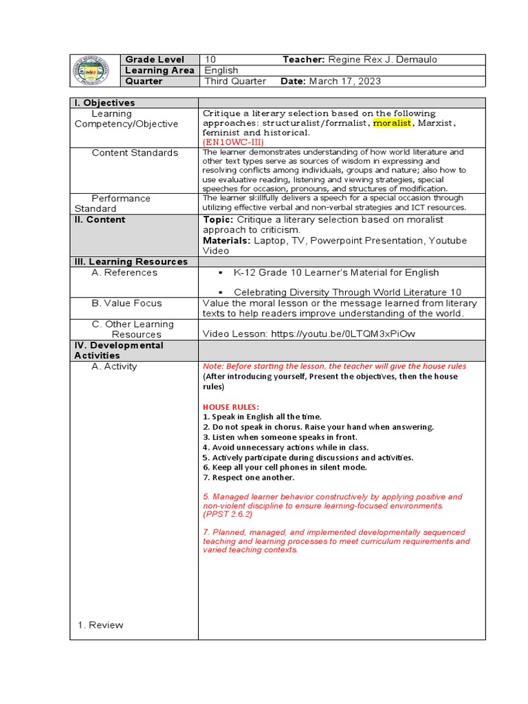 Critiquing Literature: A Moralist Approach | PDF | Career & Growth ...