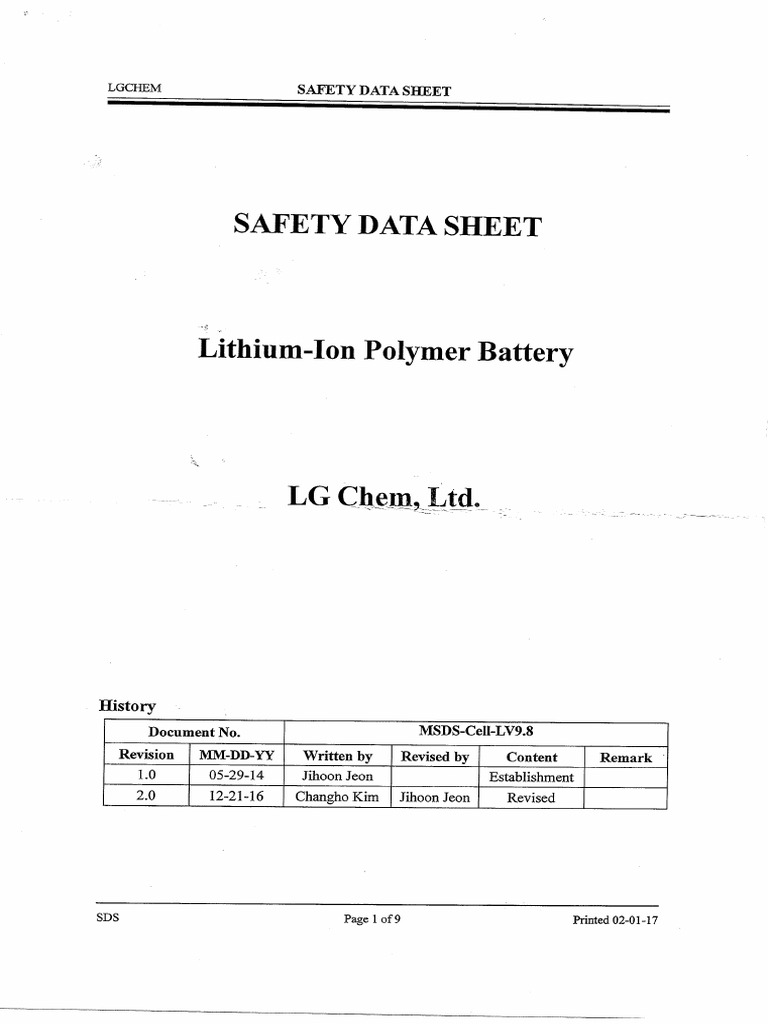 Safety Data Sheet Lithium Batteries | PDF