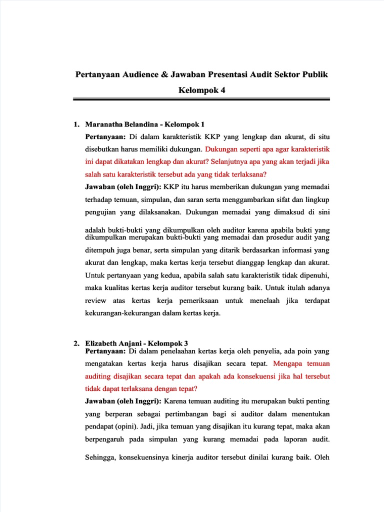 PDF Pertanyaan Audience Kelompok 4 Compress | PDF