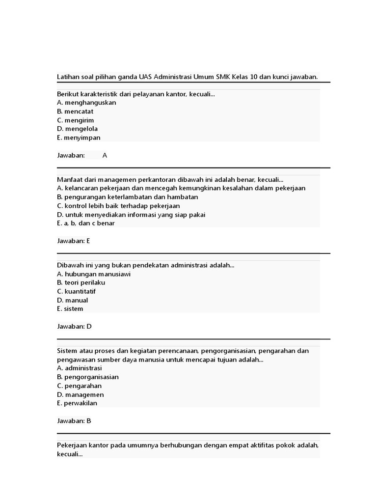 Soal UAS Administrasi Umum Kelas 10 SMK | PDF | Karier & Perkembangan