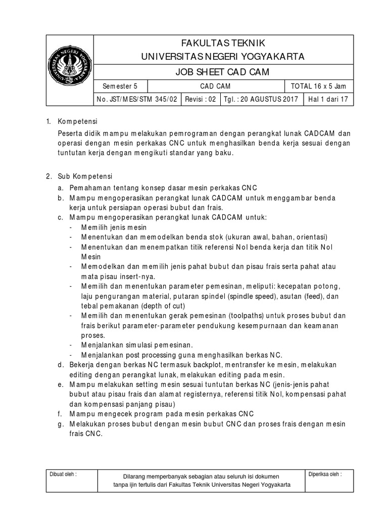 BAHAN AJAR JOBSHEET PRAKTEK CADCAM - Opt | PDF